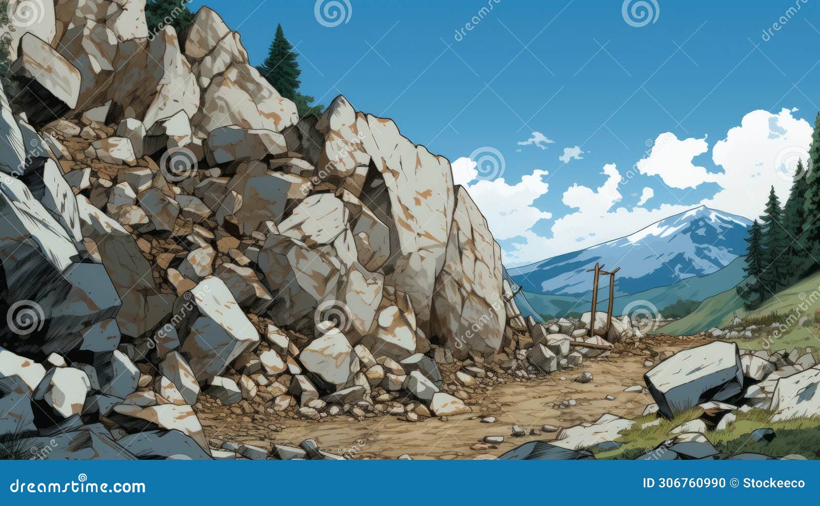 Rockfall: a Comic Image of a Character Climbing a Mountain Path Stock ...