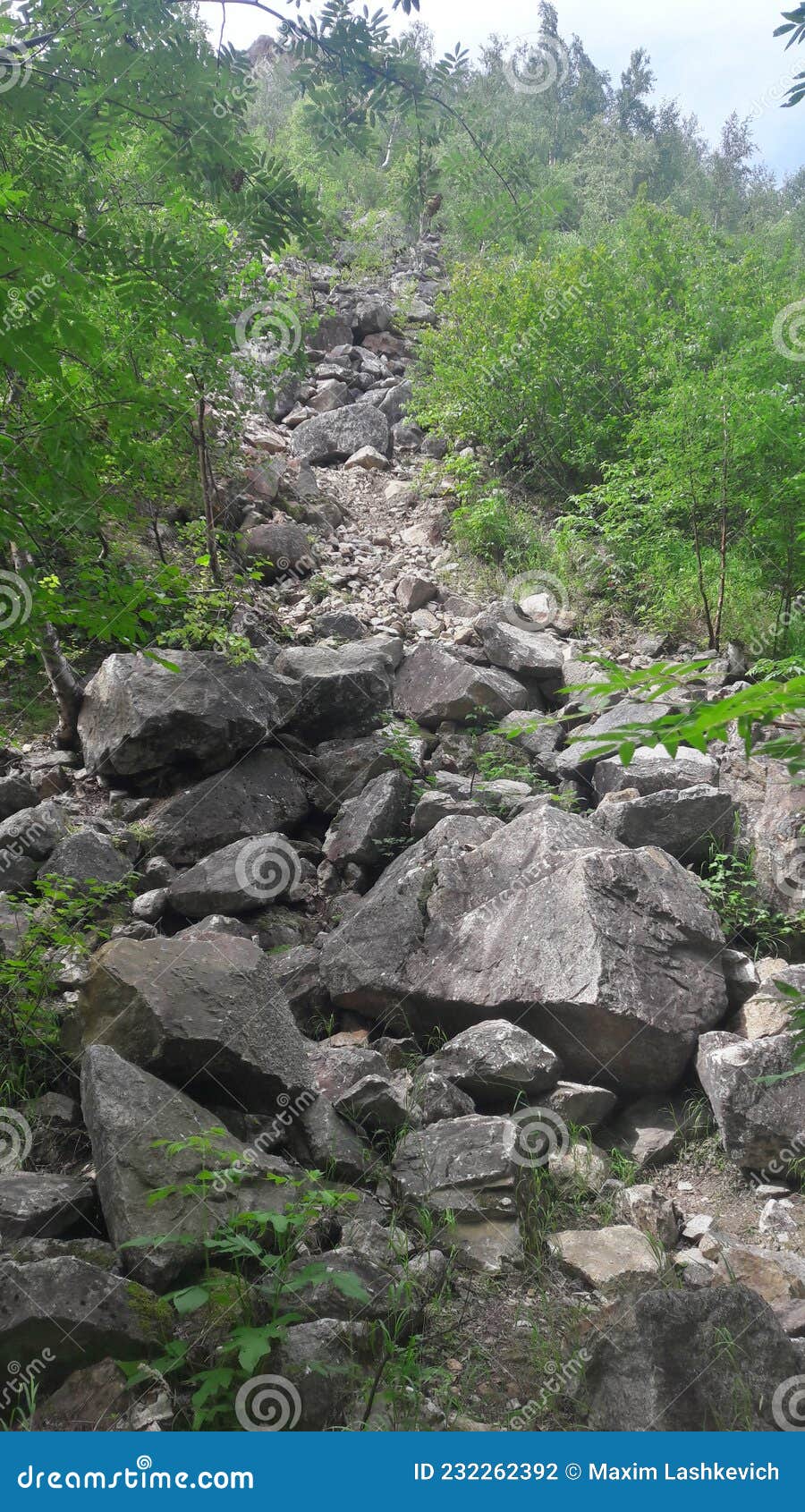 Rockfall from a hill stock photo. Image of adventure - 232262392