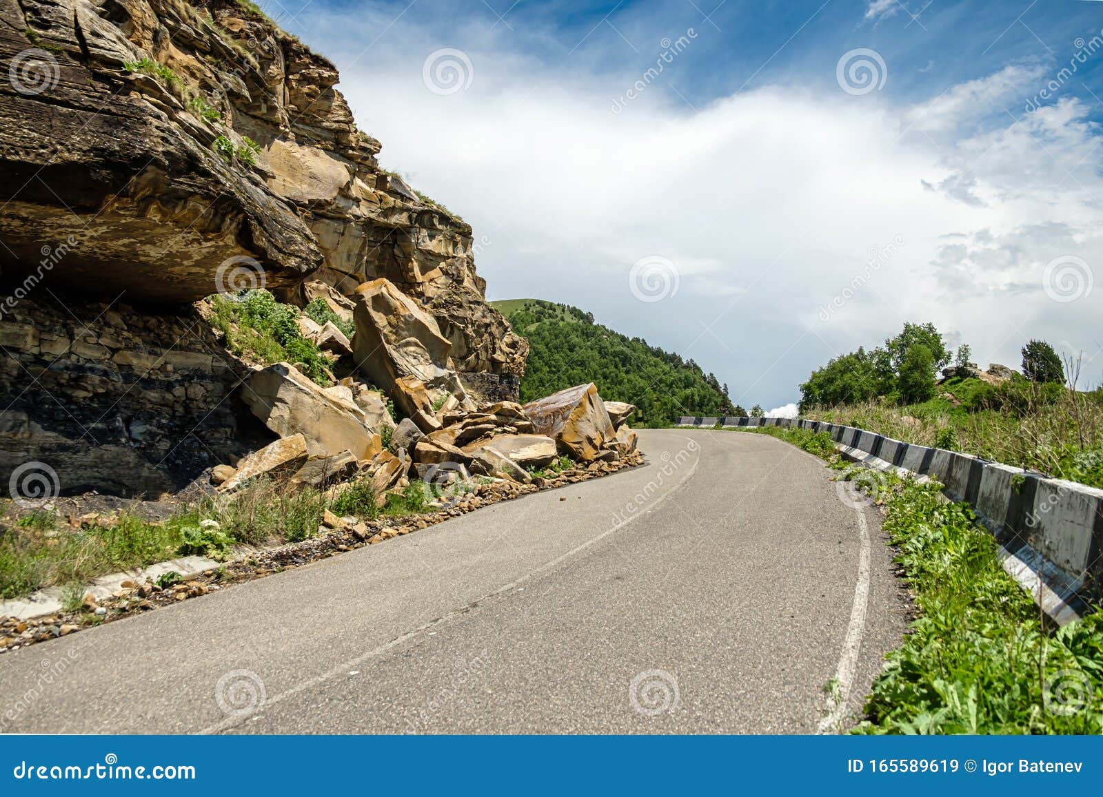 Rockfall on the Road in the Mountains. Stock Image - Image of ...