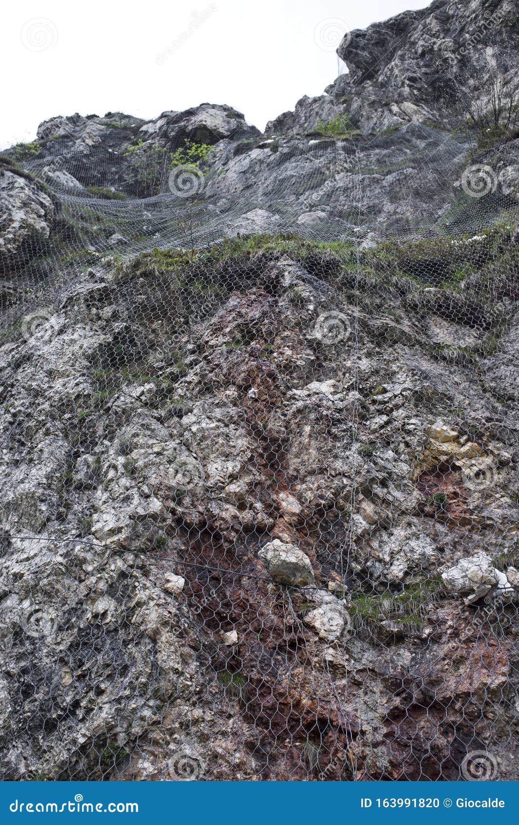 Rockfall protection nets stock photo. Image of accidents - 163991820