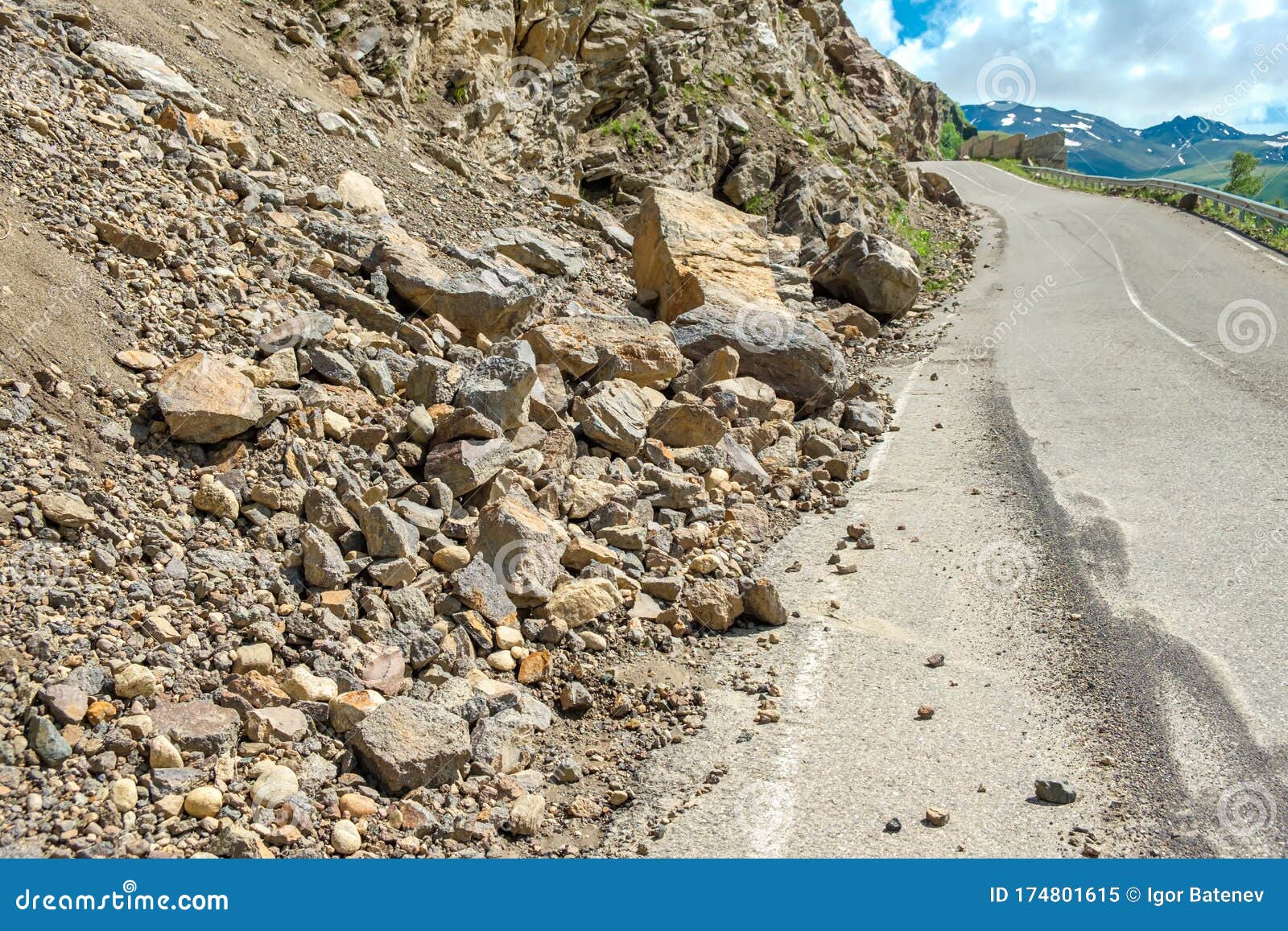 Rockfall on the Road in the Mountains. Stock Image - Image of damage ...
