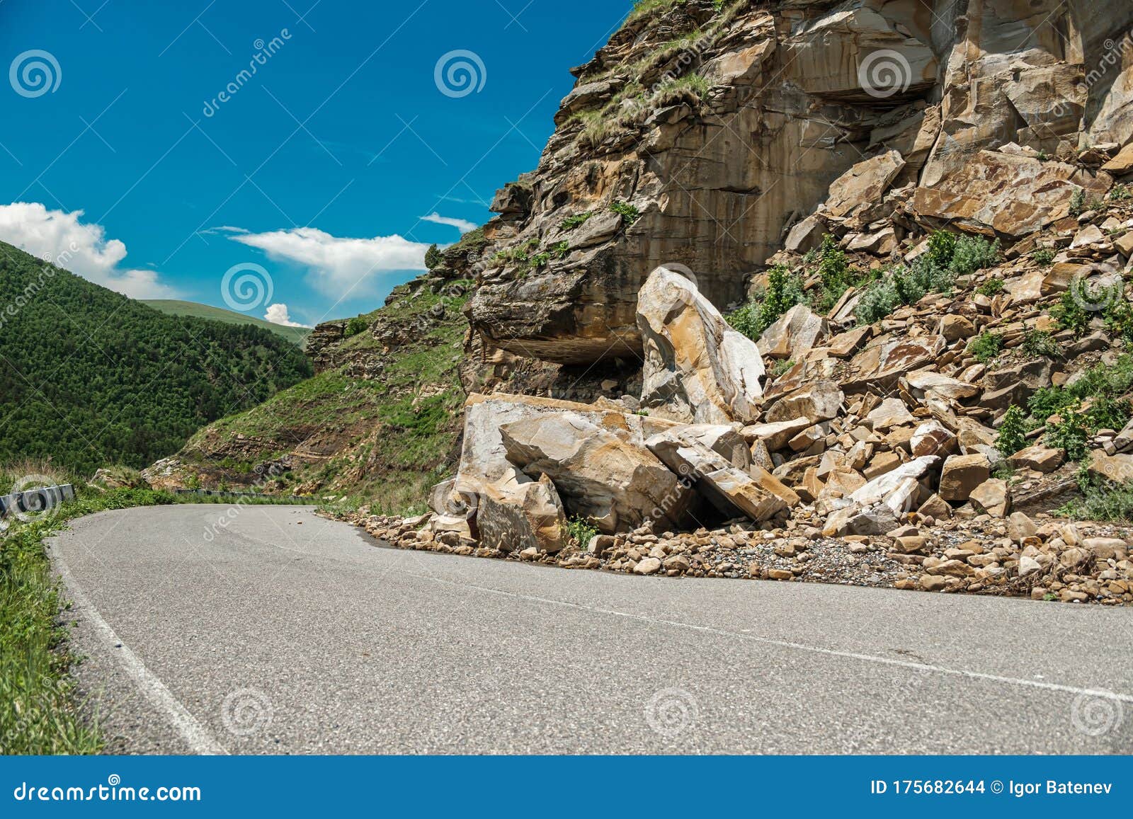 Rockfall on the Road in the Mountains. Stock Photo - Image of broken ...