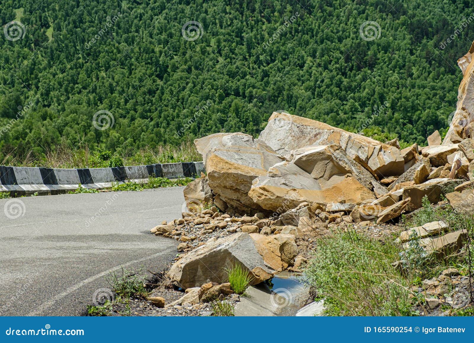 Rockfall on the Road in the Mountains. Stock Photo - Image of hindrance ...