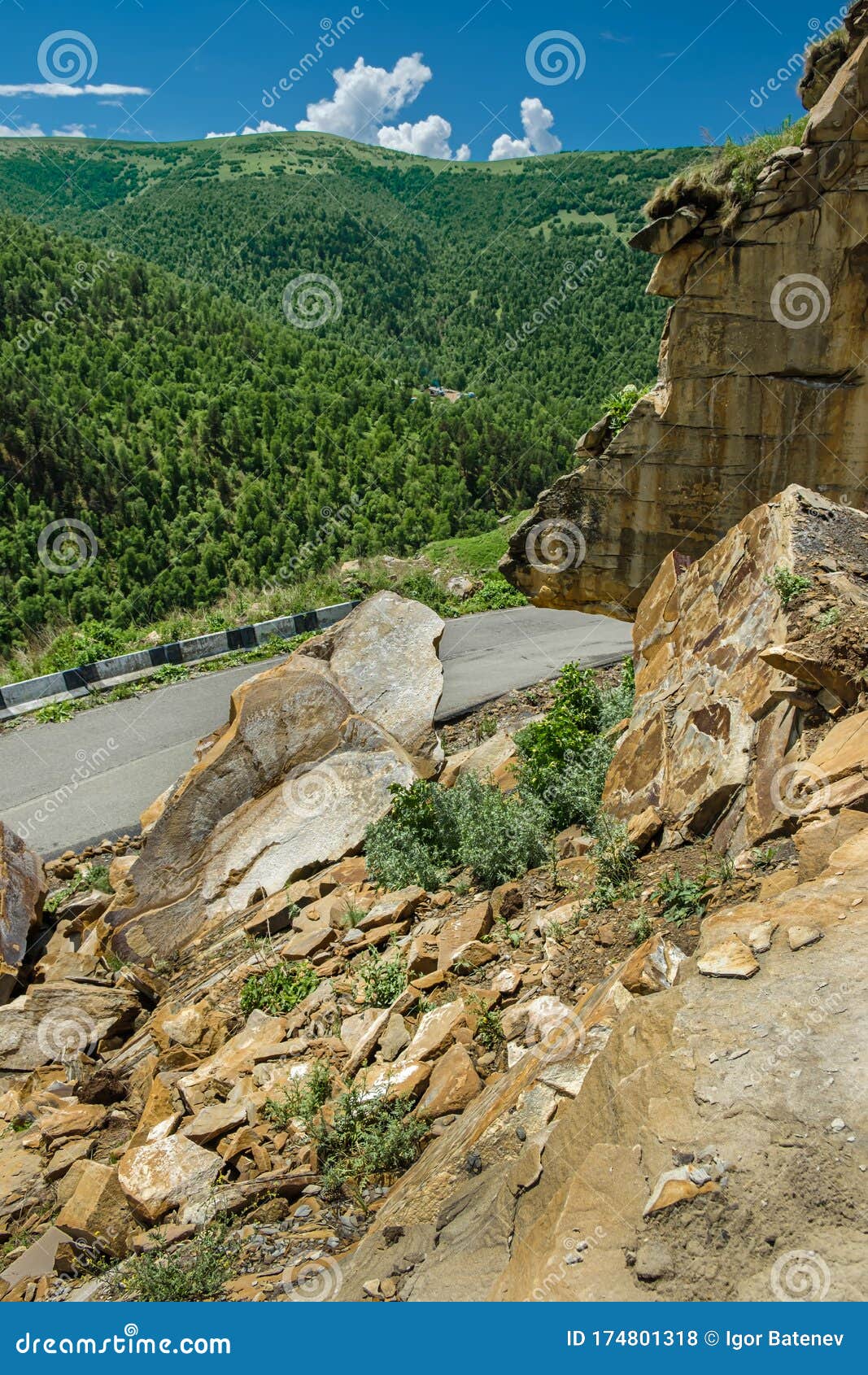 Rockfall on the Road in the Mountains. Stock Photo - Image of hazard ...