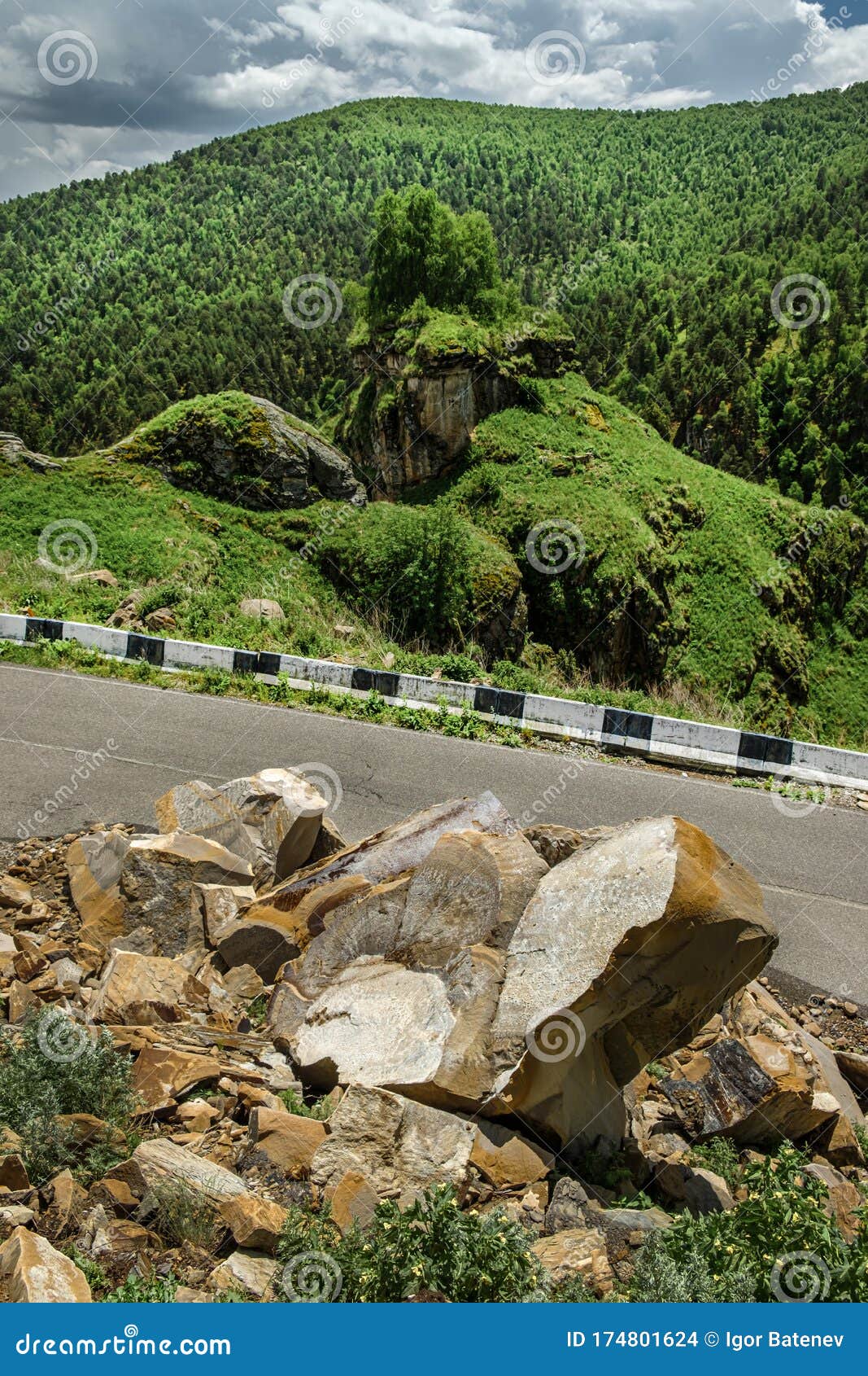 Rockfall on the Road in the Mountains. Stock Photo - Image of ...