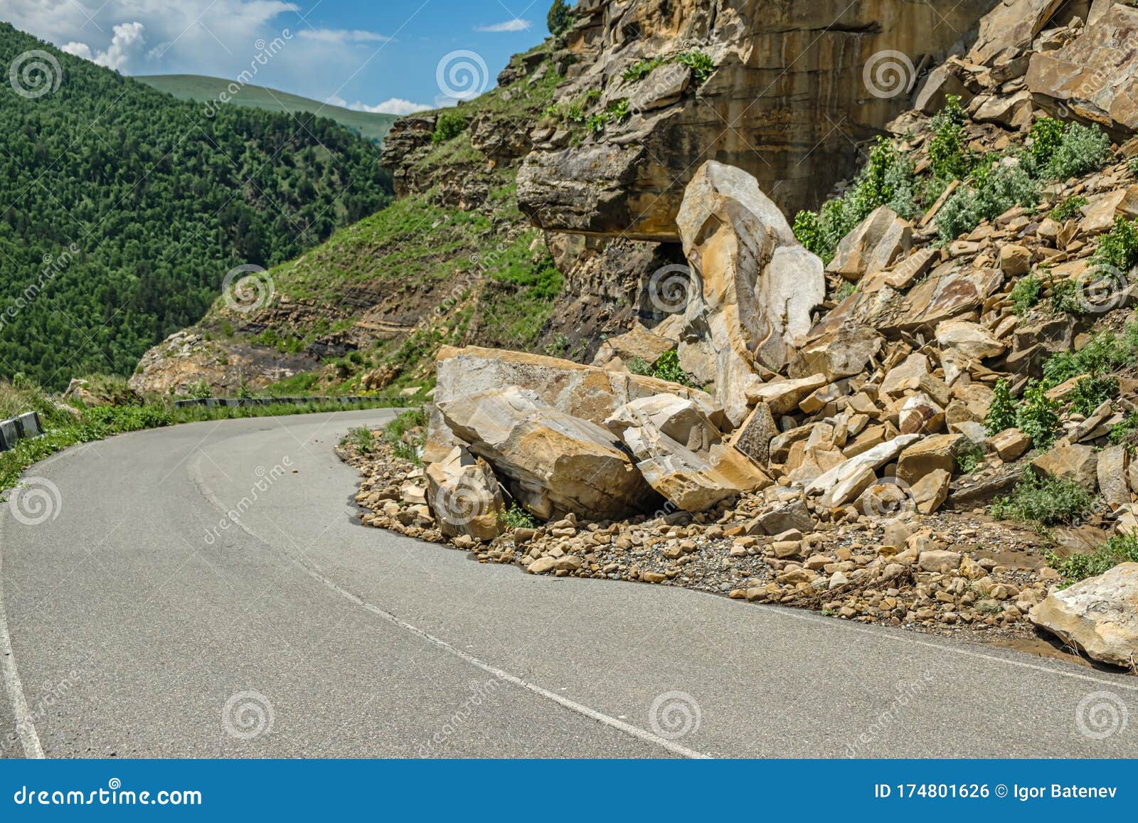 Rockfall on the Road in the Mountains. Stock Photo - Image of disaster ...