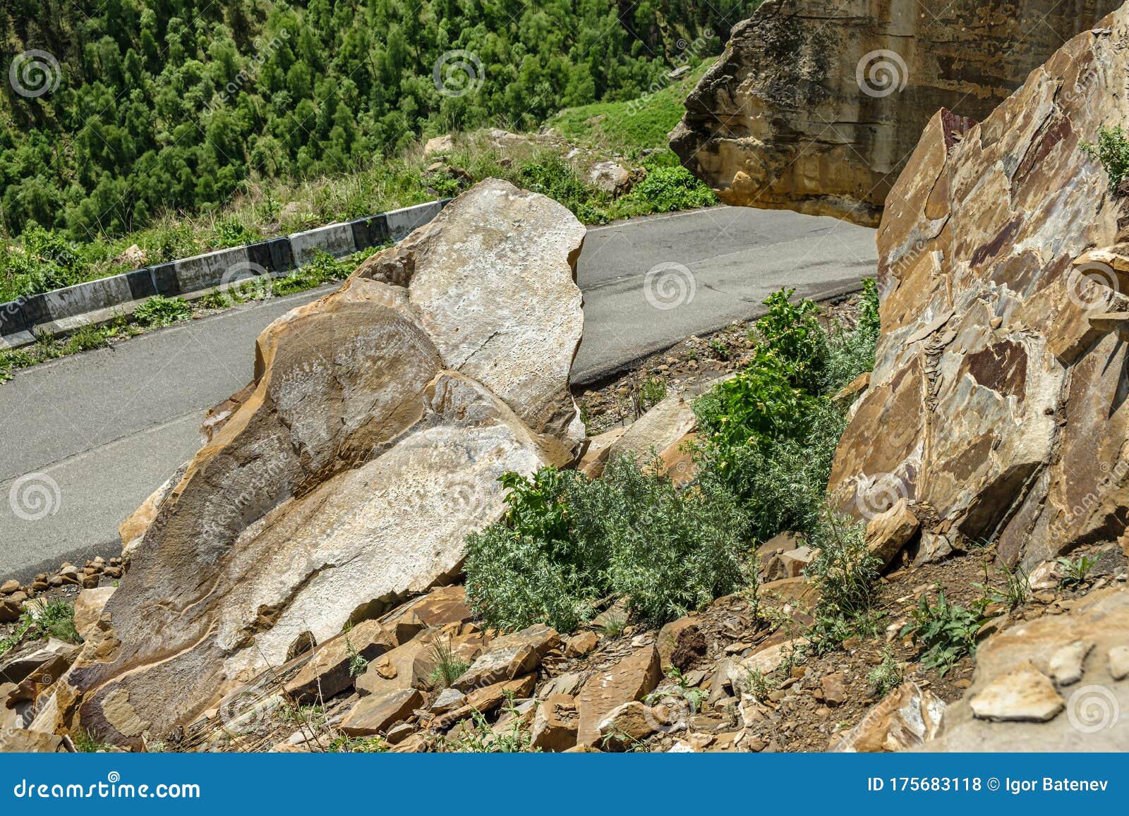 Rockfall on the Road in the Mountains. Stock Photo - Image of collapse ...