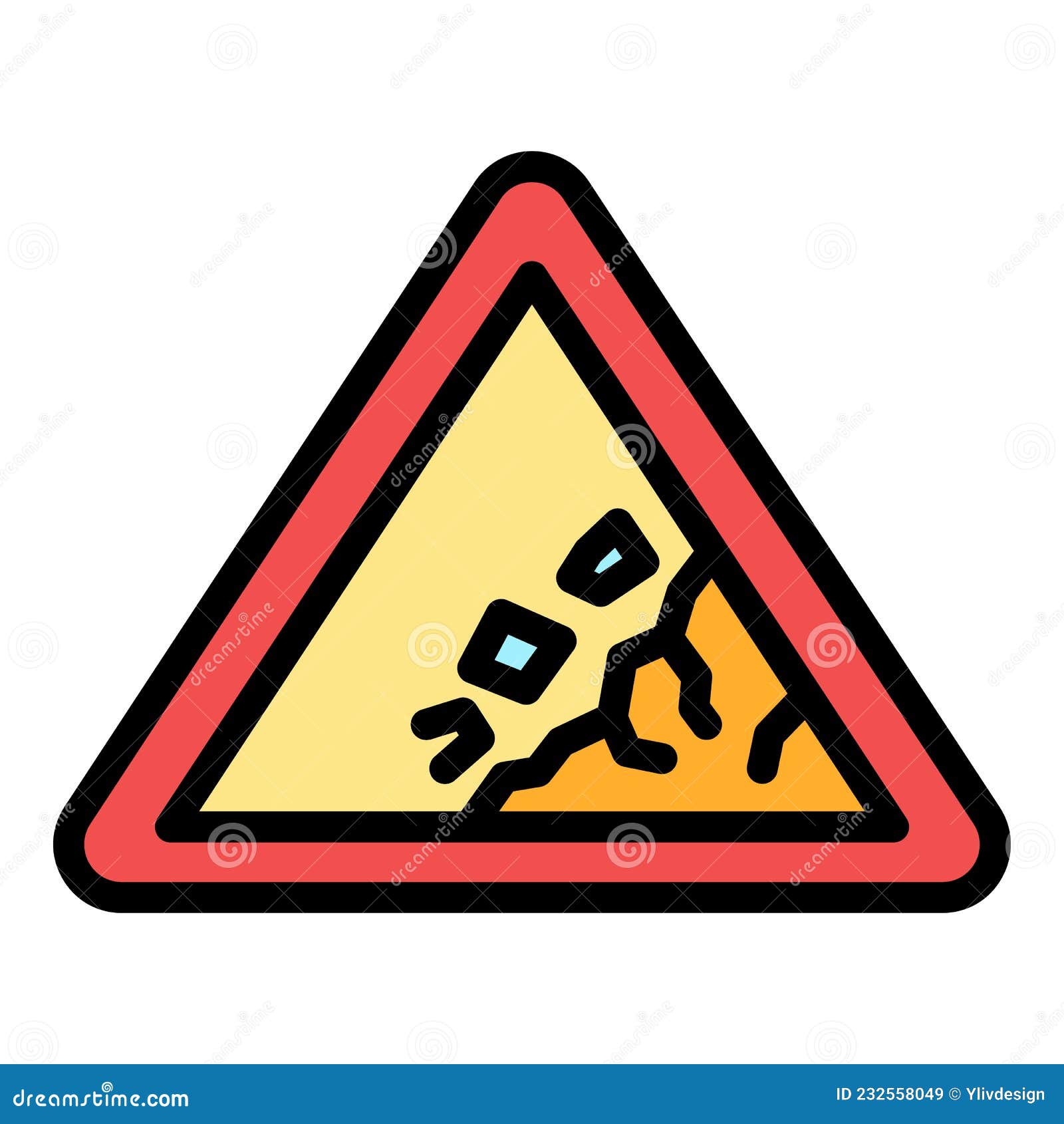 Attention Rockfall Or Stone Falling Caution Sign Warning Icon Vector ...