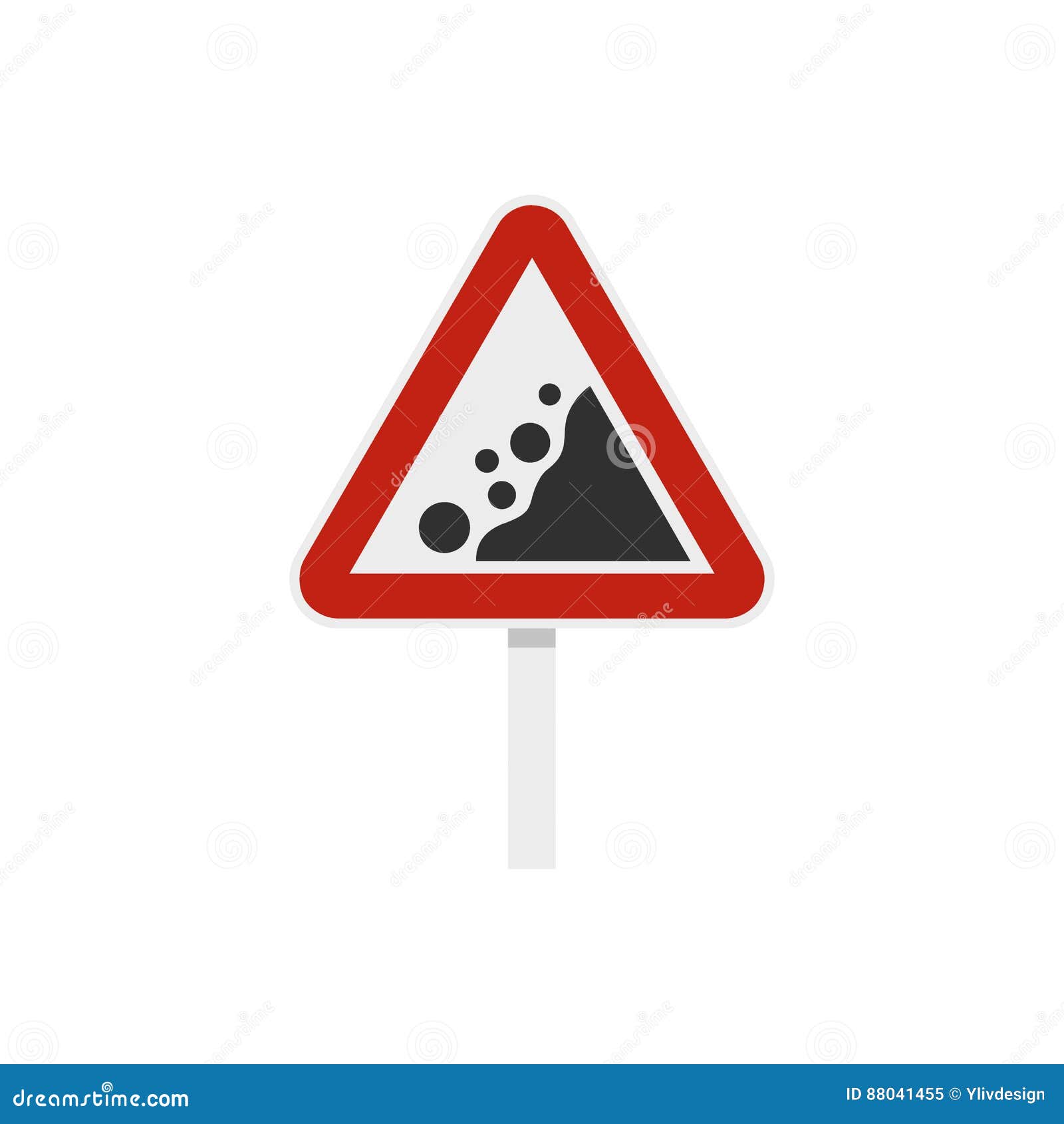 Rockfall Traffic Sign Icon, Flat Style Stock Vector - Illustration of ...