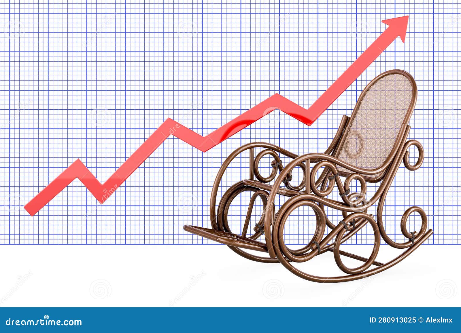 Rocking Chair with Growing Chart, 3D Rendering Stock Illustration ...