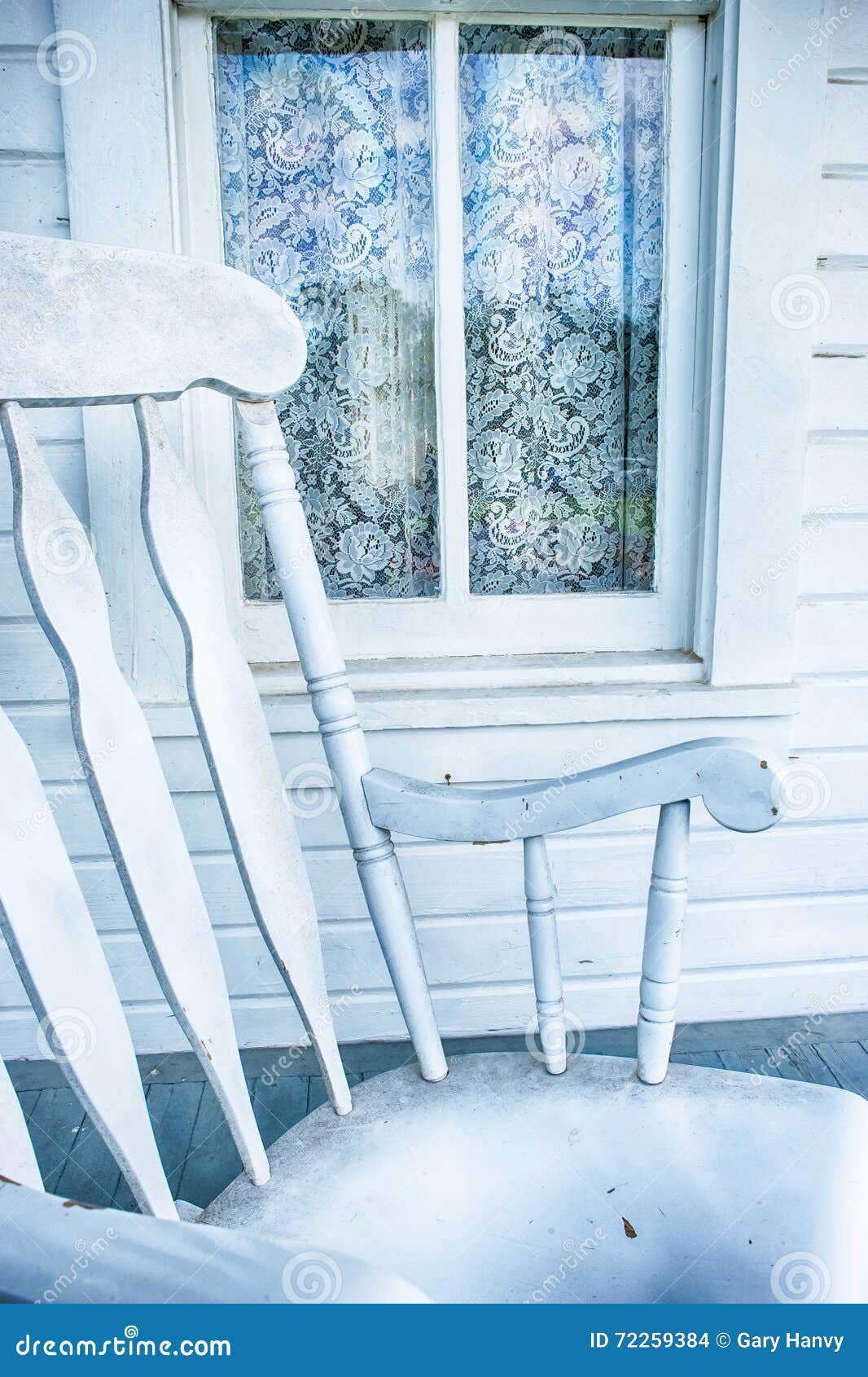 Rocking Chair and Lace Curtained Window Stock Photo - Image of ...