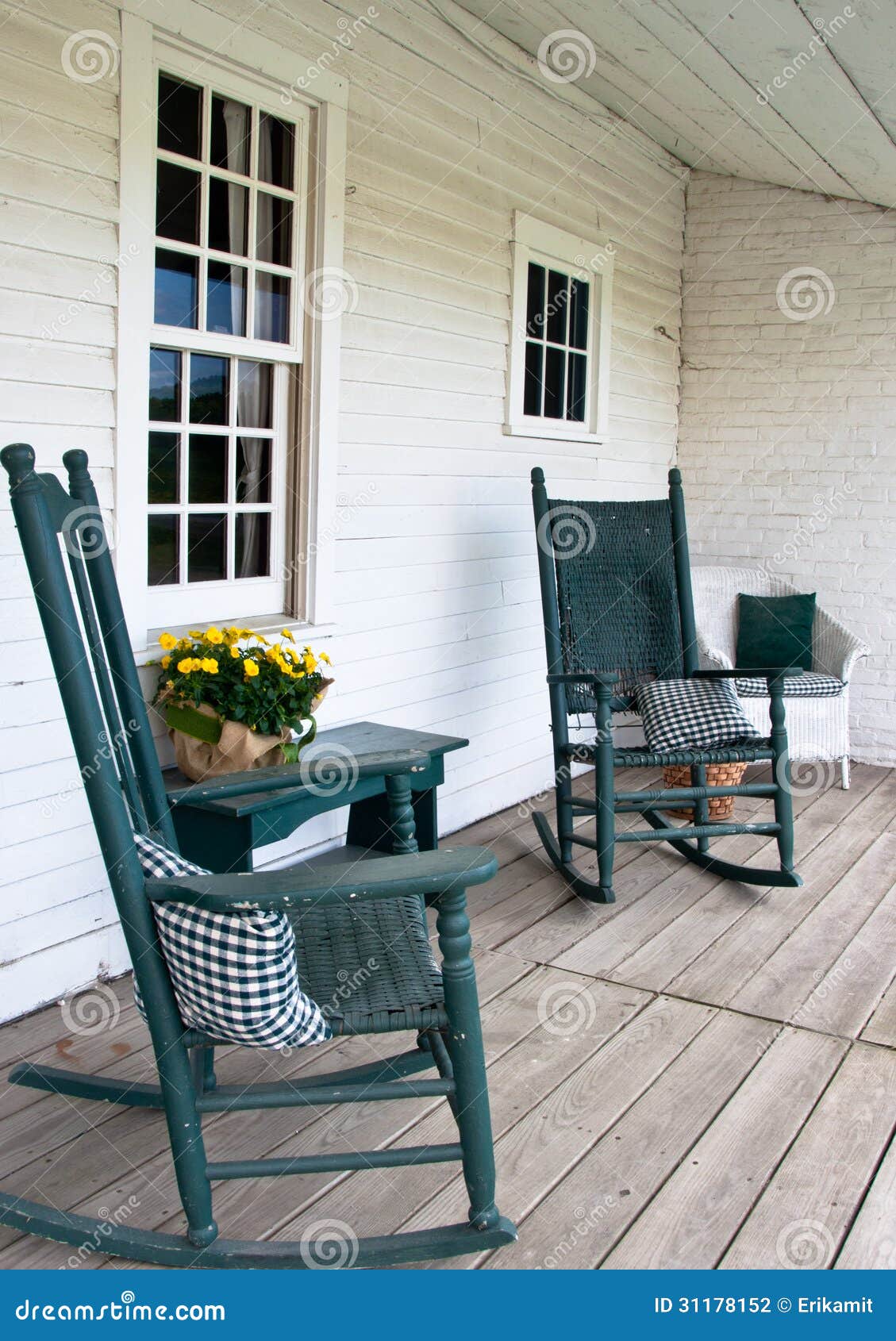 Rocking Chairs on the Porch of an Old Building Stock Photo - Image of ...