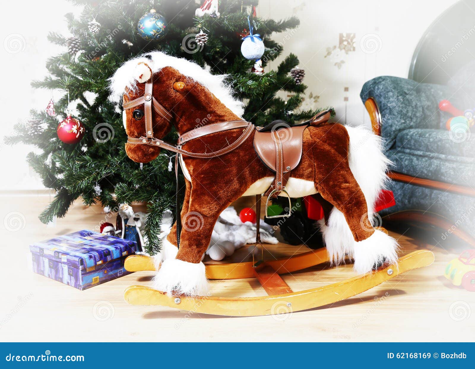 Rocking Horse with Christmas Tree Stock Image - Image of feast ...