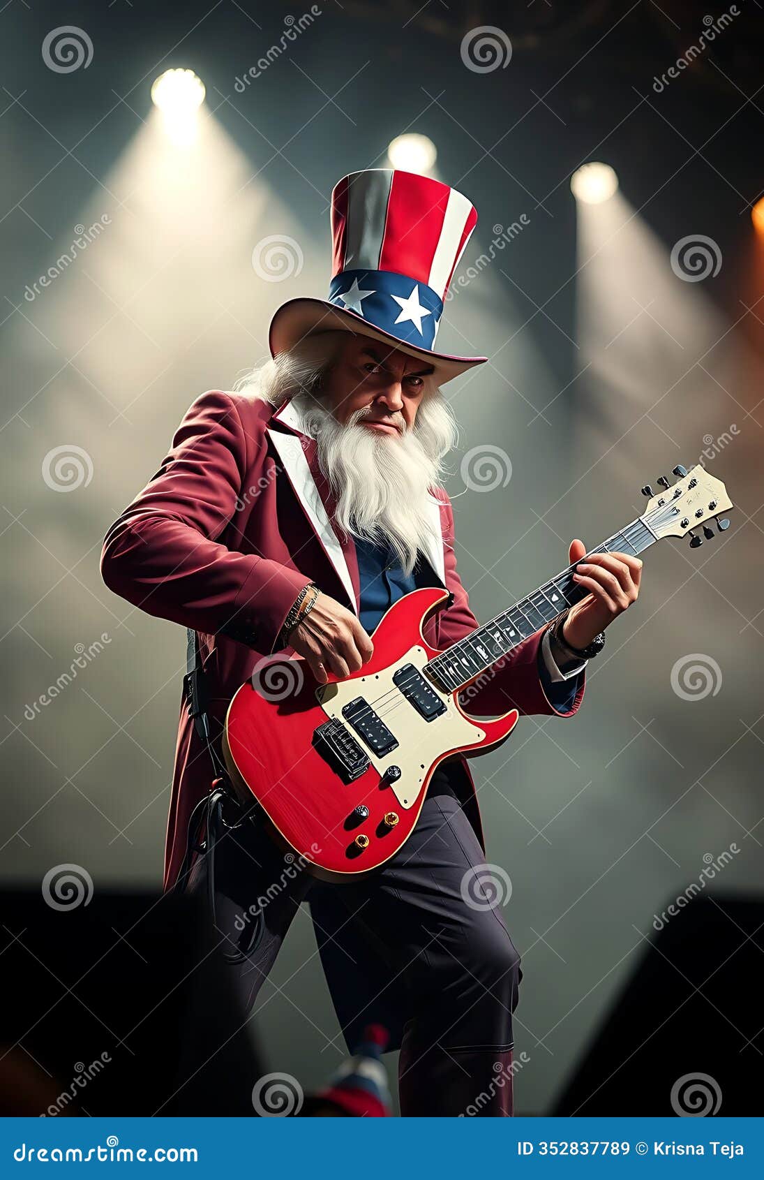 Rocking Uncle Sam Red Guitar Stage Performance Dramatic Lighting Stock ...