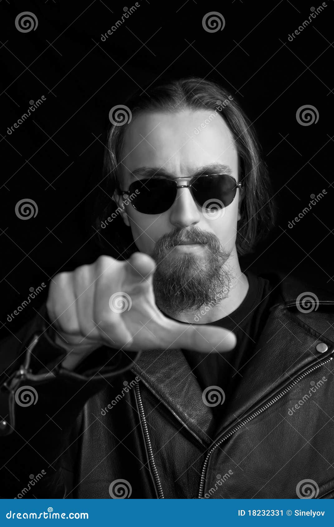 Rockman Pointing To the Viewer Stock Image - Image of glasses, leather ...