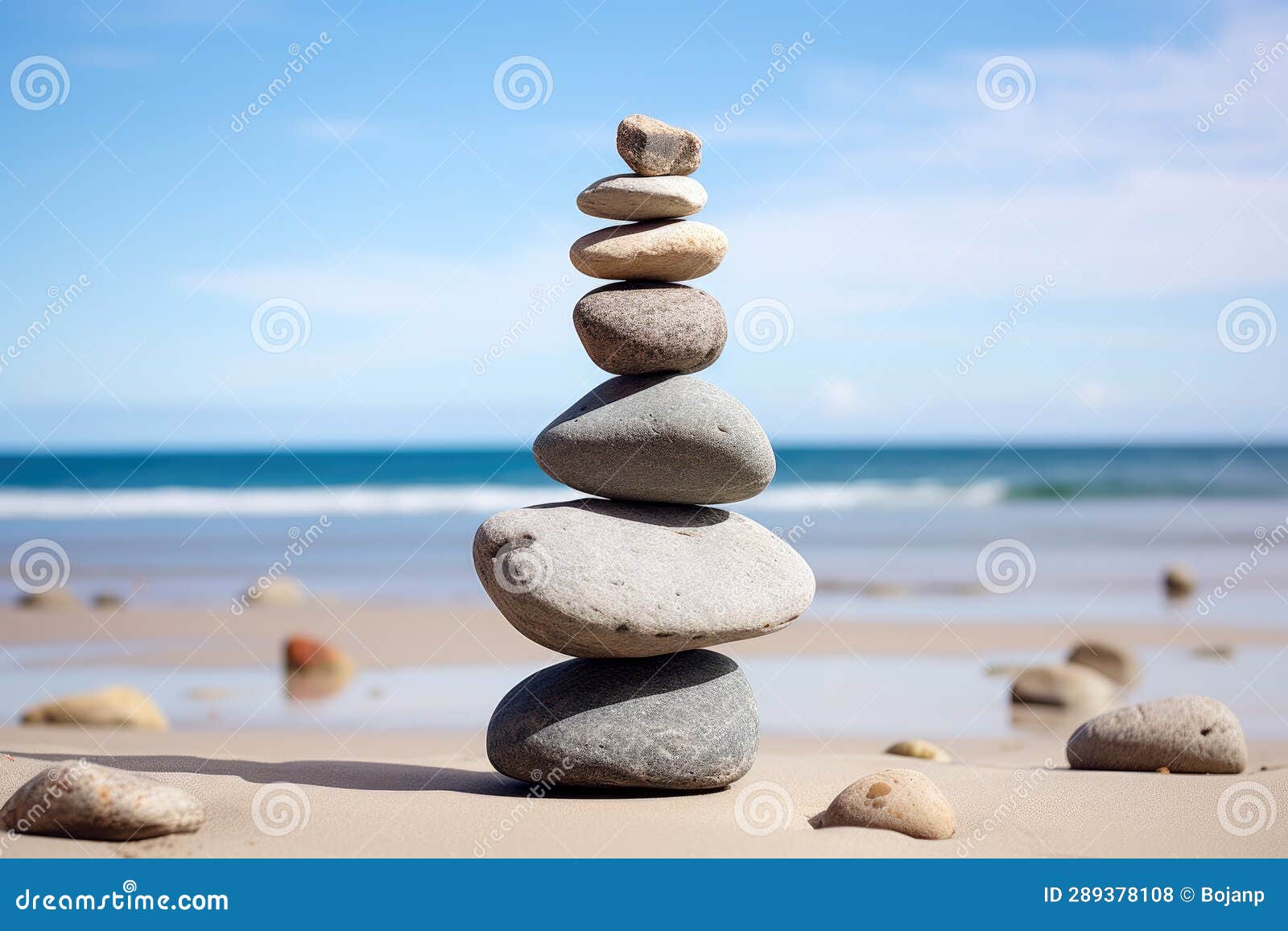 Rocks Balancing at Beautiful Beach. AI Generated Stock Photo - Image of ...