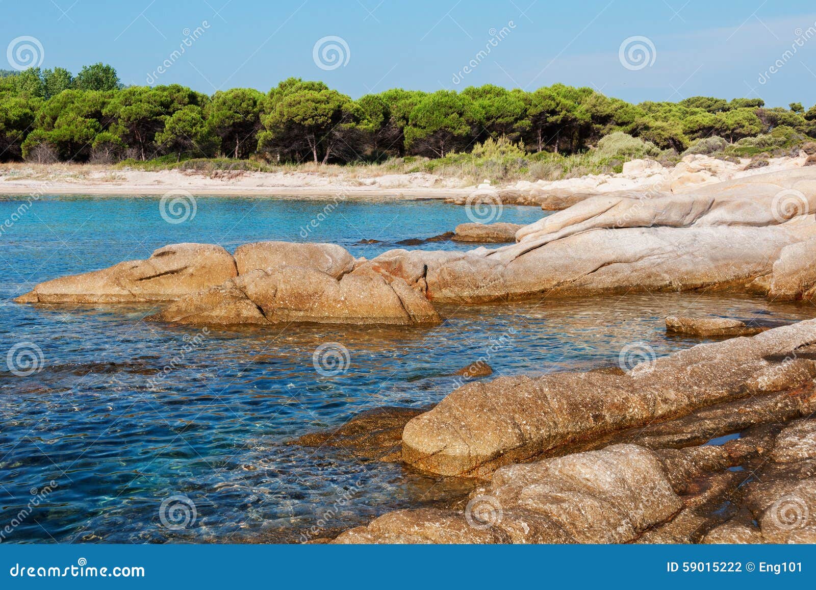 Rocks at a Beach with Pines Stock Photo - Image of chalkidiki, mild ...