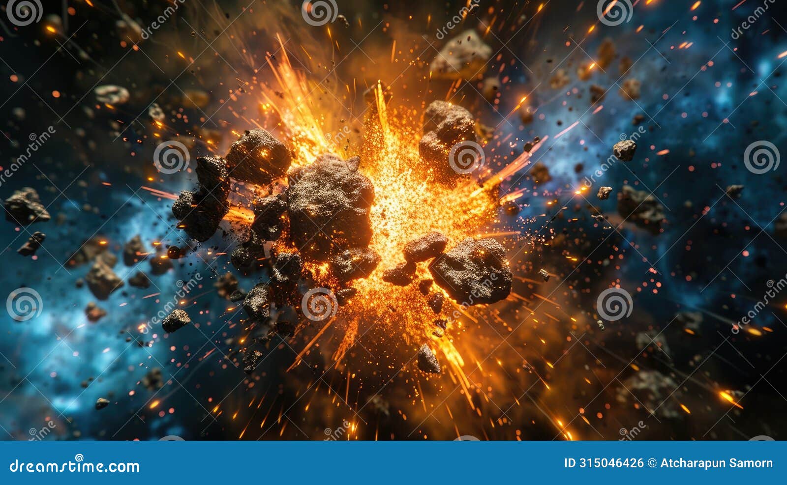 Rocks Big Bang Explosion in Space, Rocks Explosion, Generative AI Stock ...