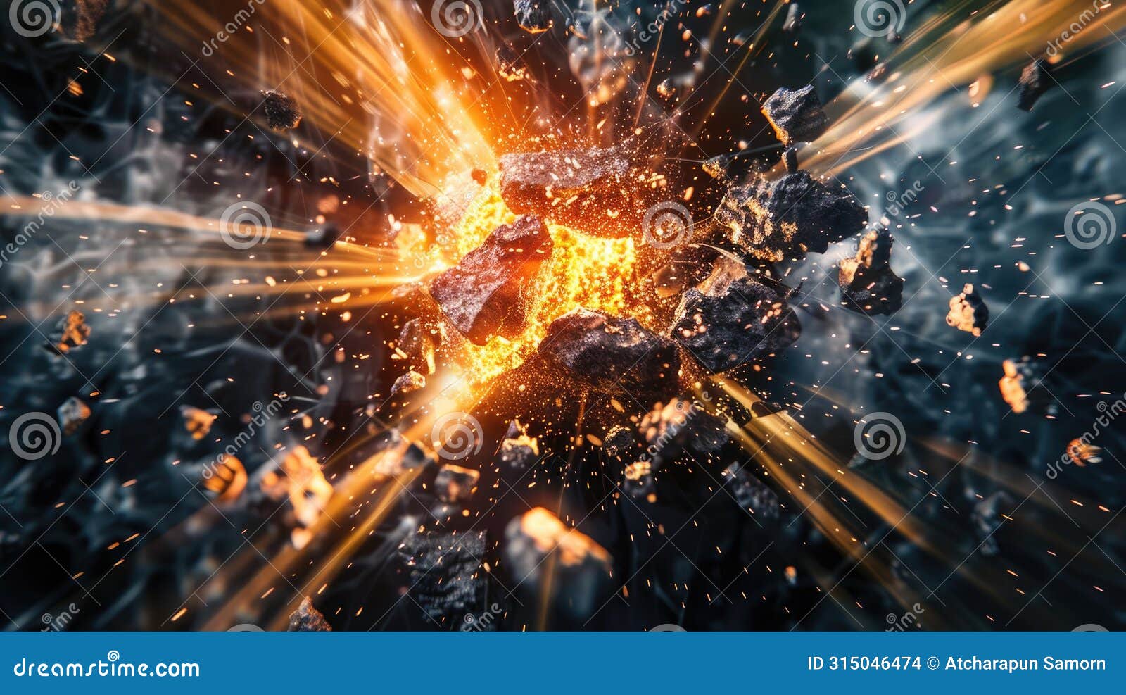 Rocks Big Bang Explosion in Space, Rocks Explosion, Generative AI Stock ...
