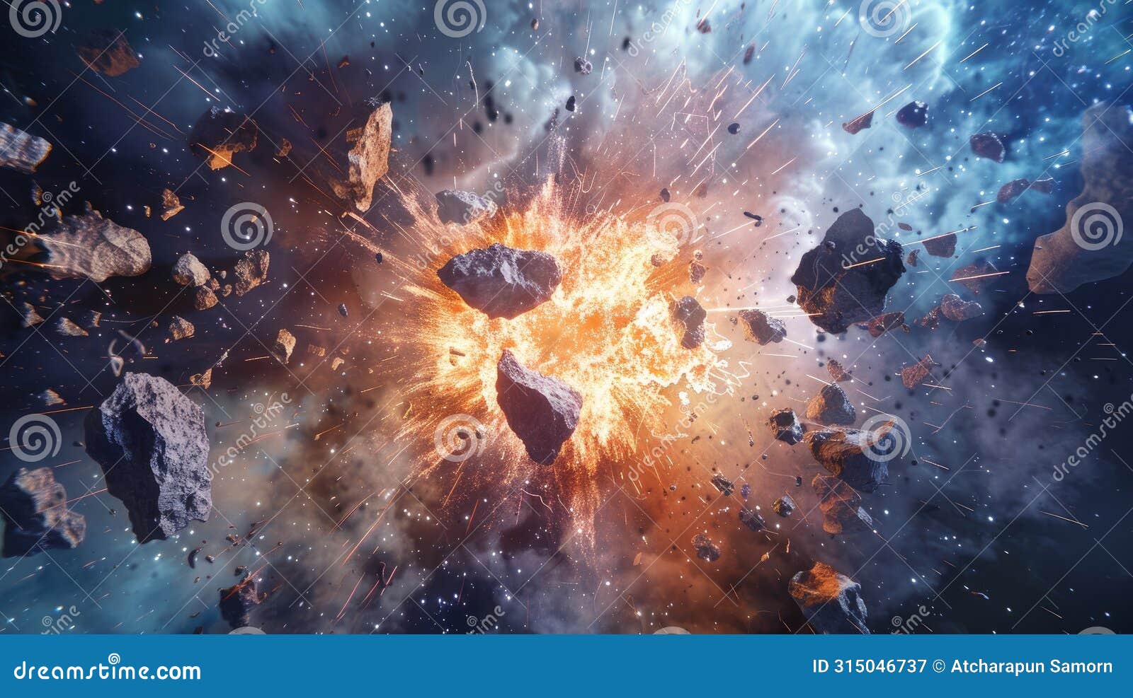 Rocks Big Bang Explosion in Space, Rocks Explosion, Generative AI Stock ...