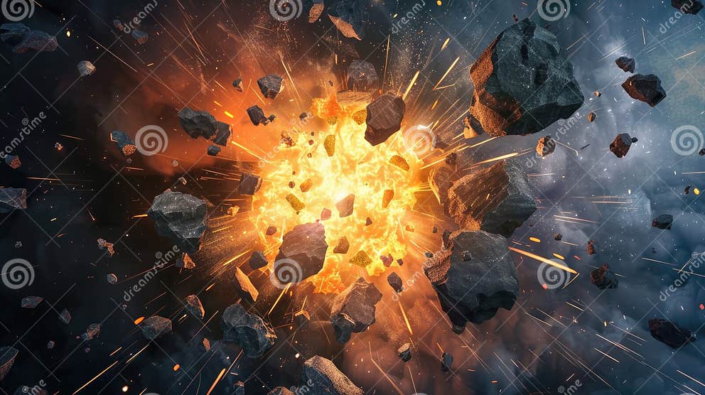 Rocks Big Bang Explosion in Space, Rocks Explosion, Generative AI Stock ...