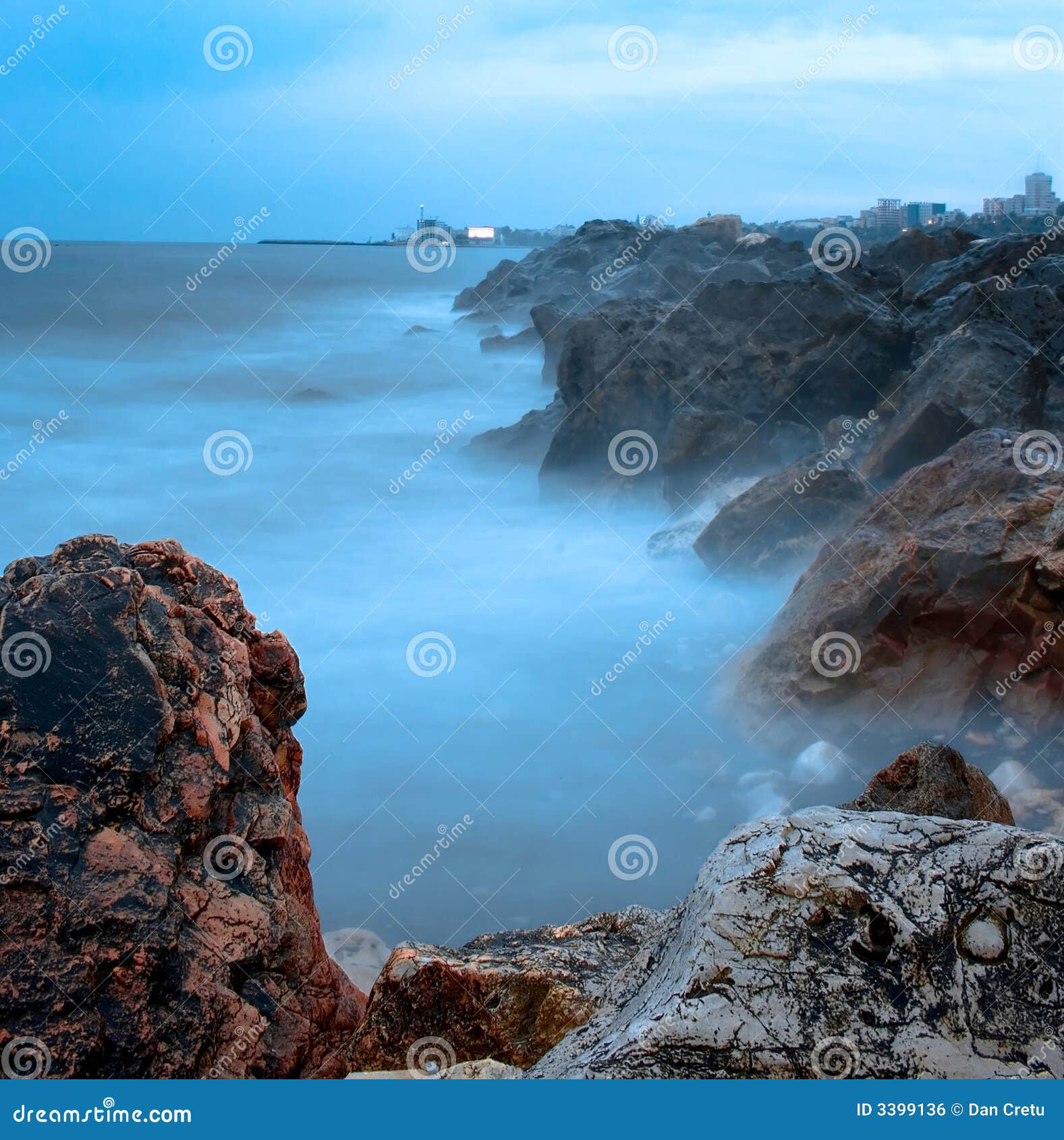 Rocks and blue sea stock photo. Image of ship, rock, riverside - 3399136