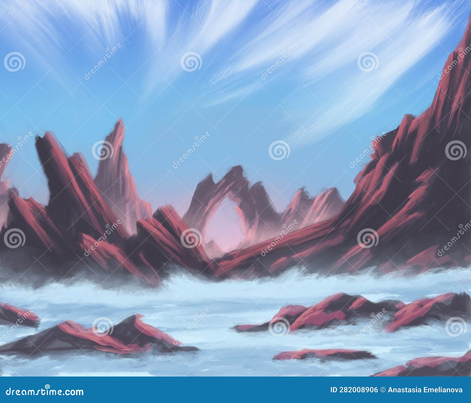 Rocks at the Blue Waves Drawing Stock Illustration - Illustration of ...