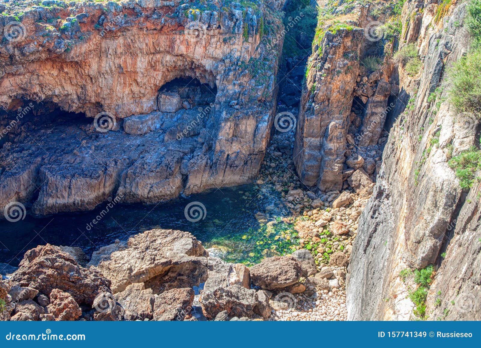 Rocks and Cave on the Coast Stock Image - Image of canyon, travel ...