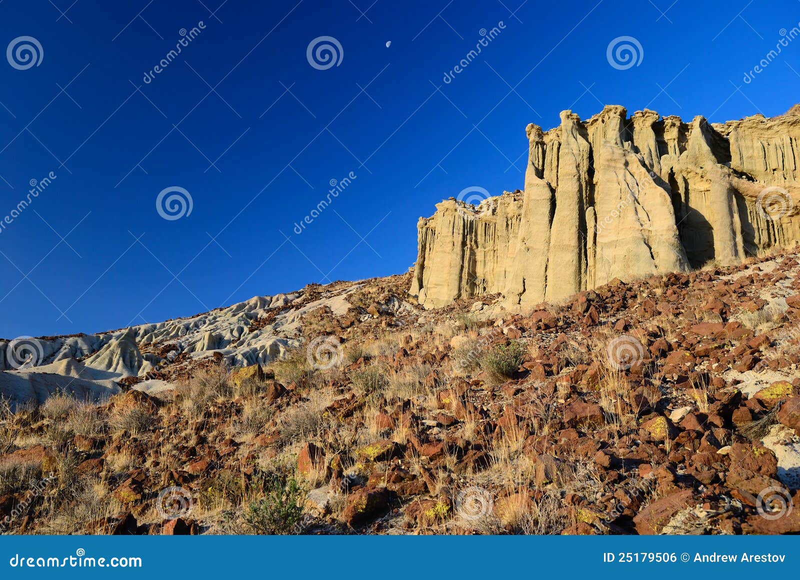 The Rocks in the Desert and the Moon Stock Photo - Image of orange ...