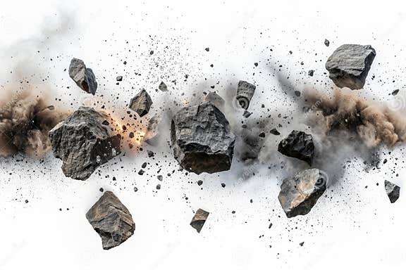 Rocks Exploding, Broken Stone Pieces Flying through the Air, Isolated ...