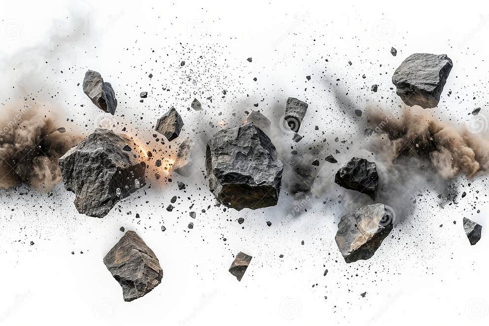 Rocks Exploding, Broken Stone Pieces Flying through the Air, Isolated ...