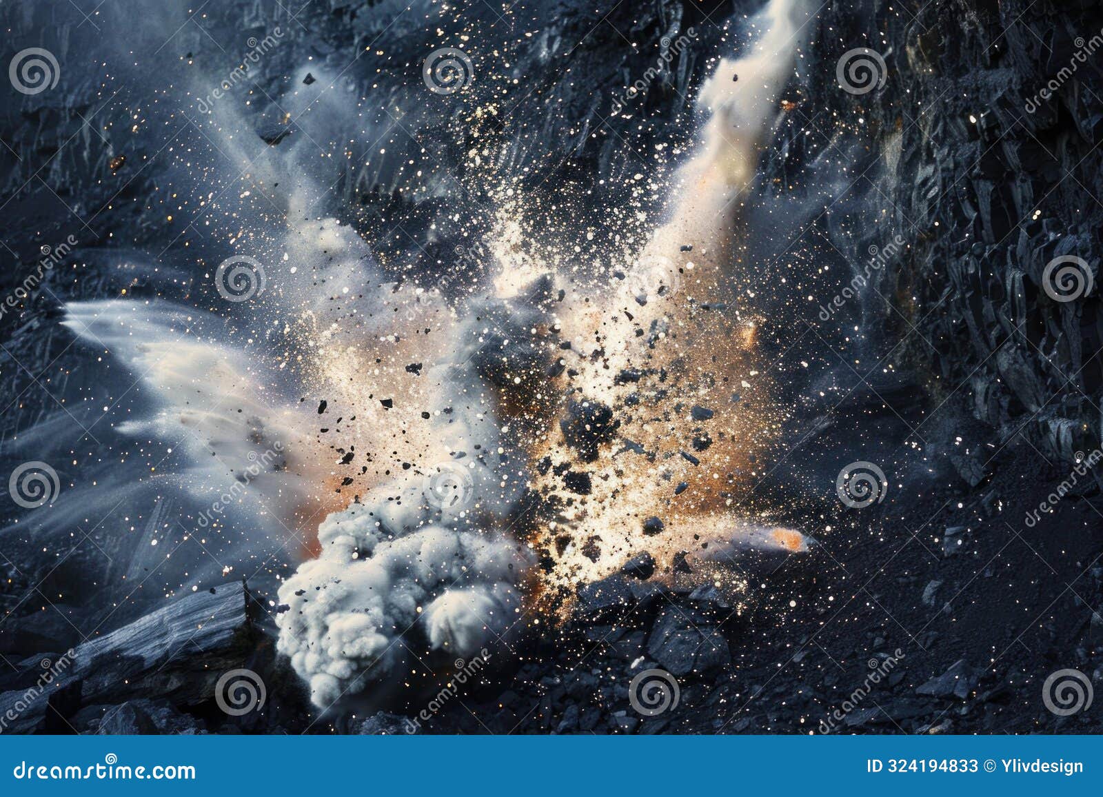 Rocks Exploding Creating Dust Cloud in Open Pit Mine Stock Image ...