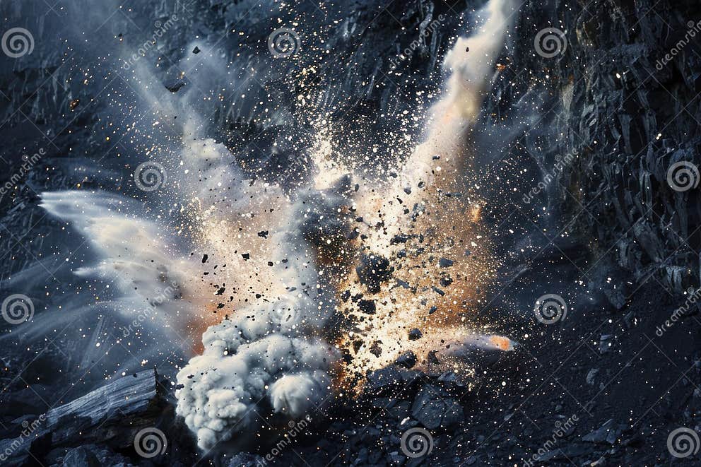 Rocks Exploding Creating Dust Cloud in Open Pit Mine Stock Image ...