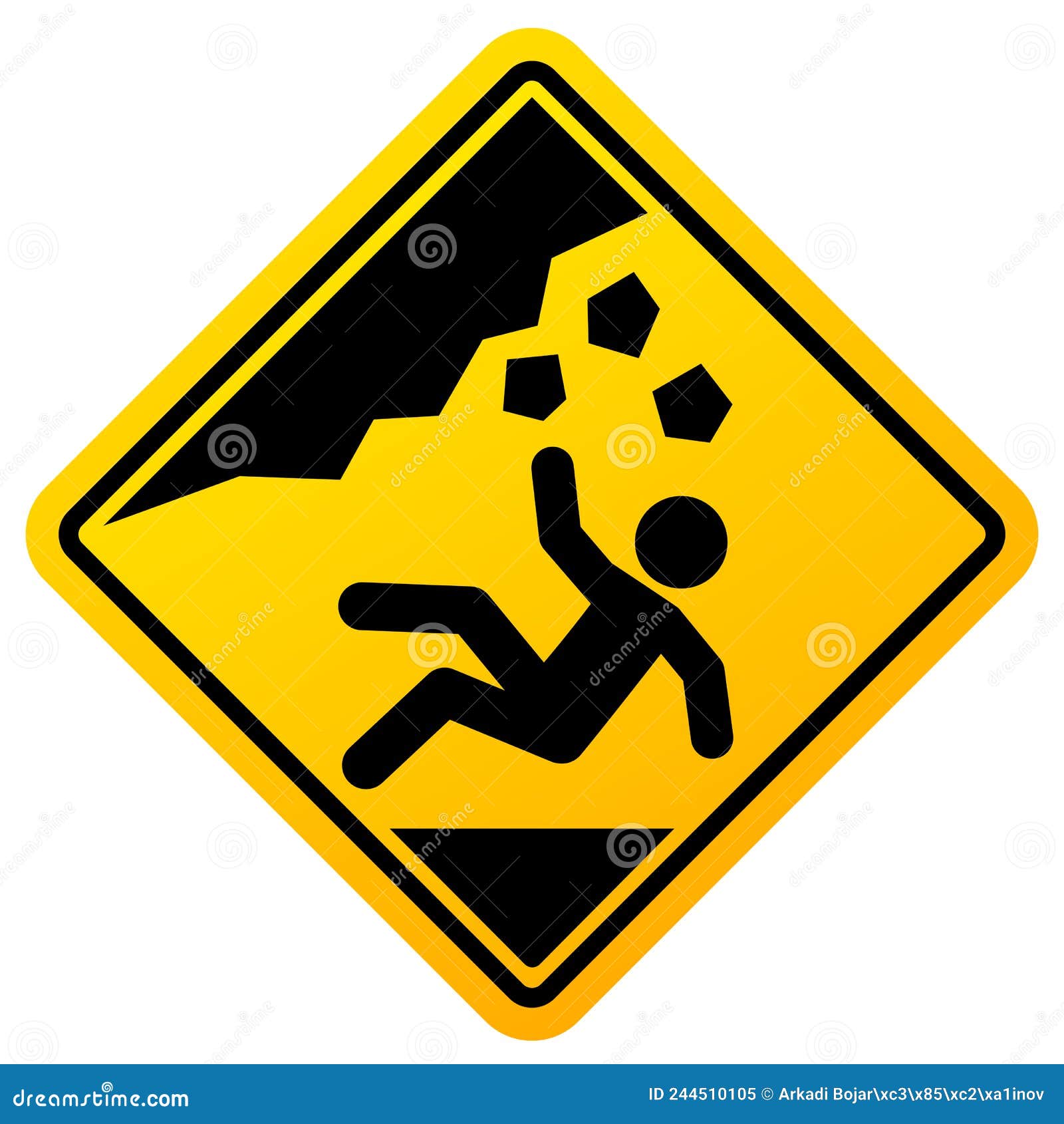 Rocks Fall Danger Sign, Unsafe Area Warning Placard Stock Vector ...