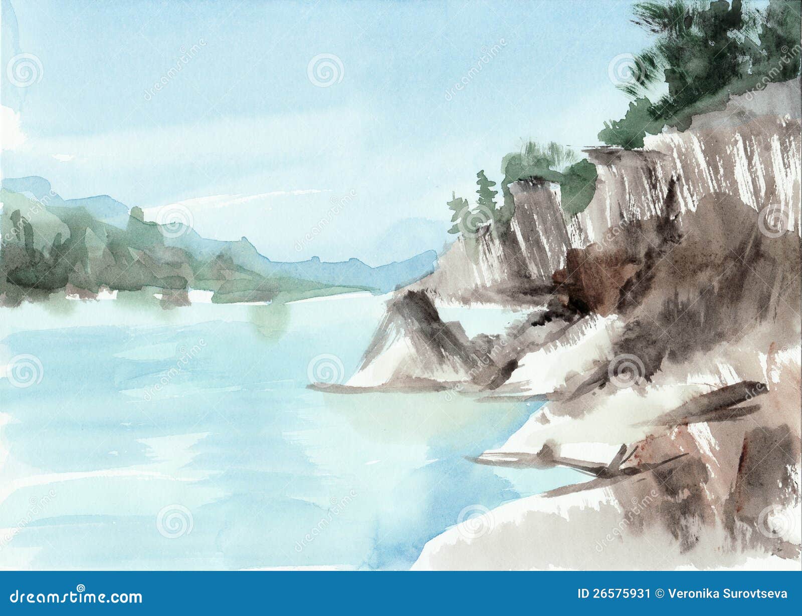 Rocks and lake stock illustration. Illustration of stones - 26575931