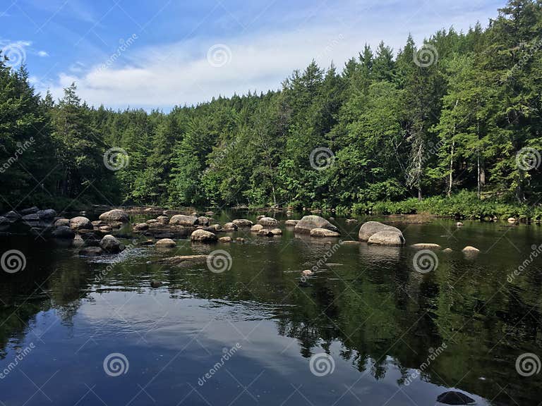 Rocks in the Middle of River in Summer Sun. Stock Photo - Image of midd ...