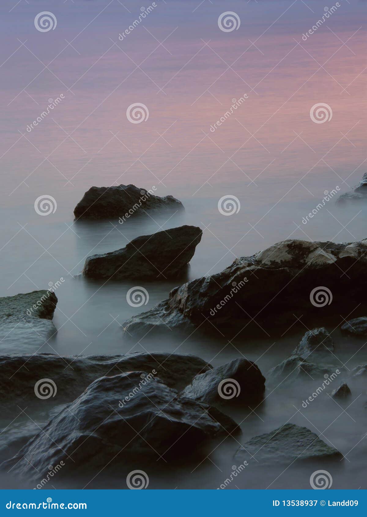 Rocks in the Misty Sea in Sunset Stock Image - Image of dramatic, dark ...