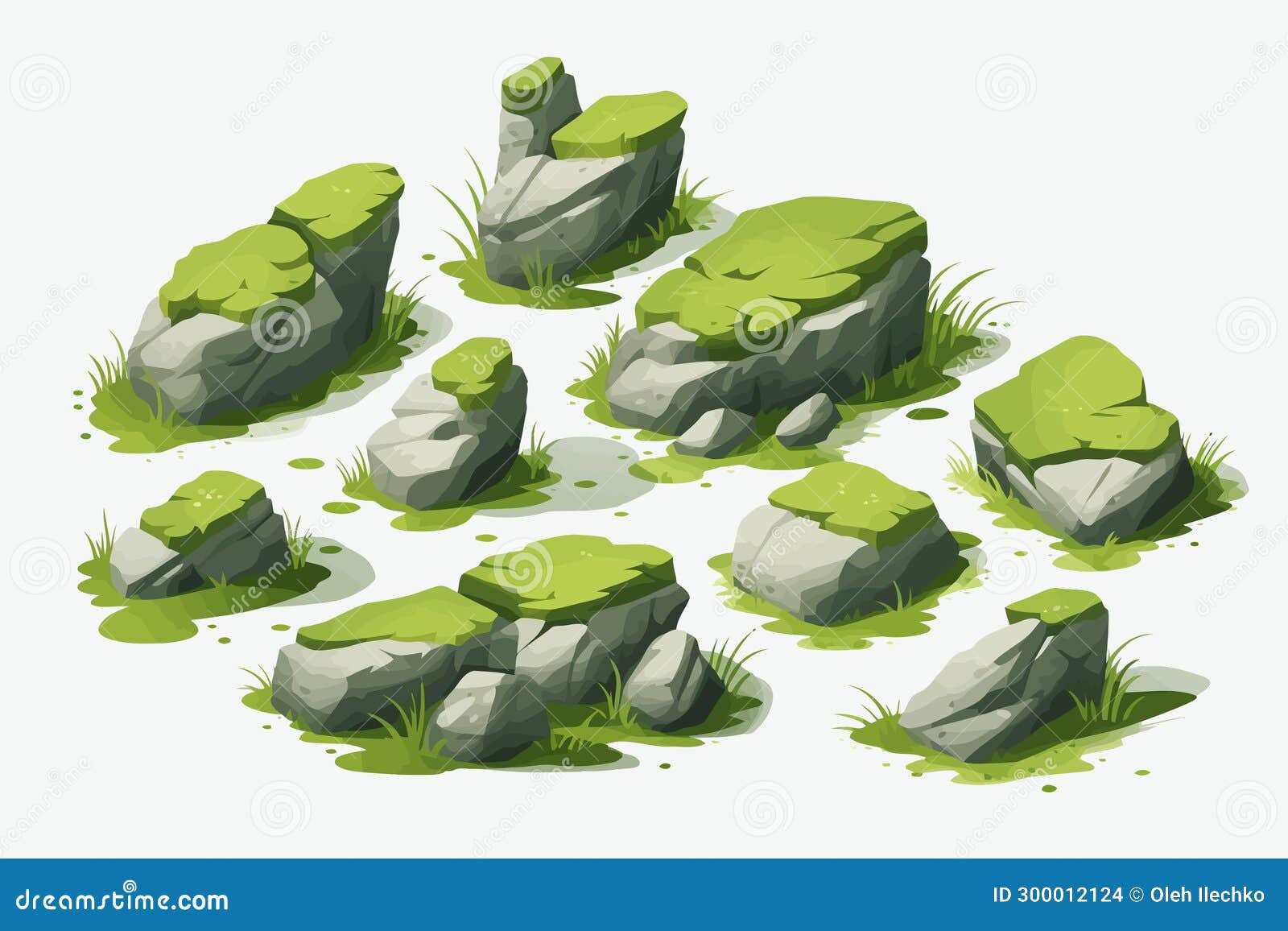 Rocks with Moss 3d Game Asset Isolated Vector Style Illustration Stock ...
