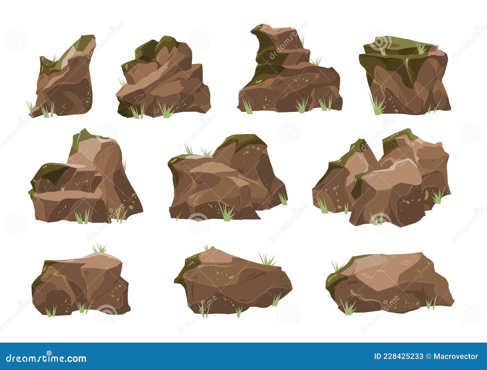 Rocks Moss Realistic Set stock vector. Illustration of structure ...