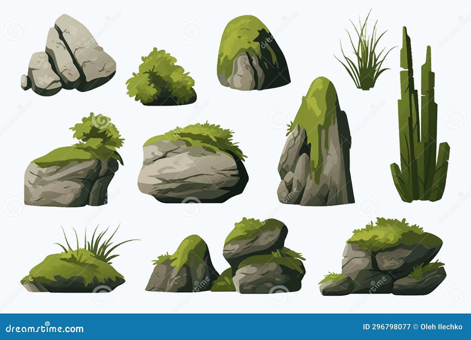 Rocks with Moss Set Vector Flat Minimalistic Isolated Illustration ...