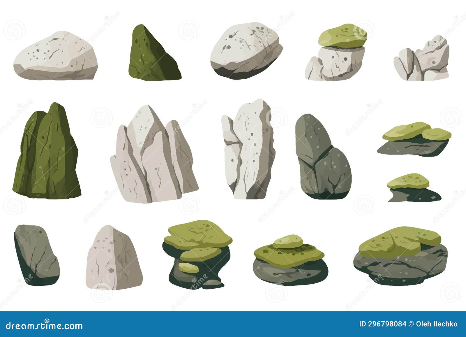 Rocks with Moss Set Vector Flat Minimalistic Isolated Illustration ...