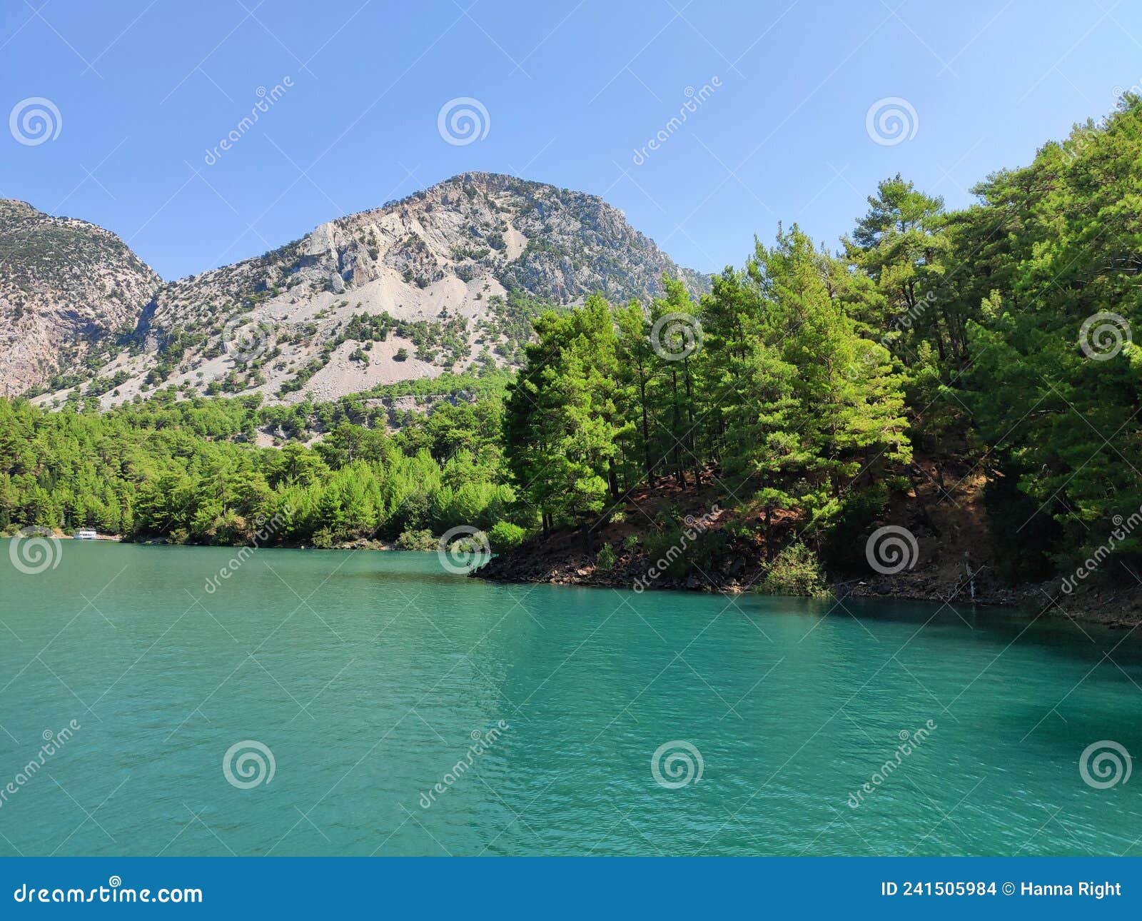 Rocks Mountains Blue Water Trees Stock Photo - Image of cliff, river ...