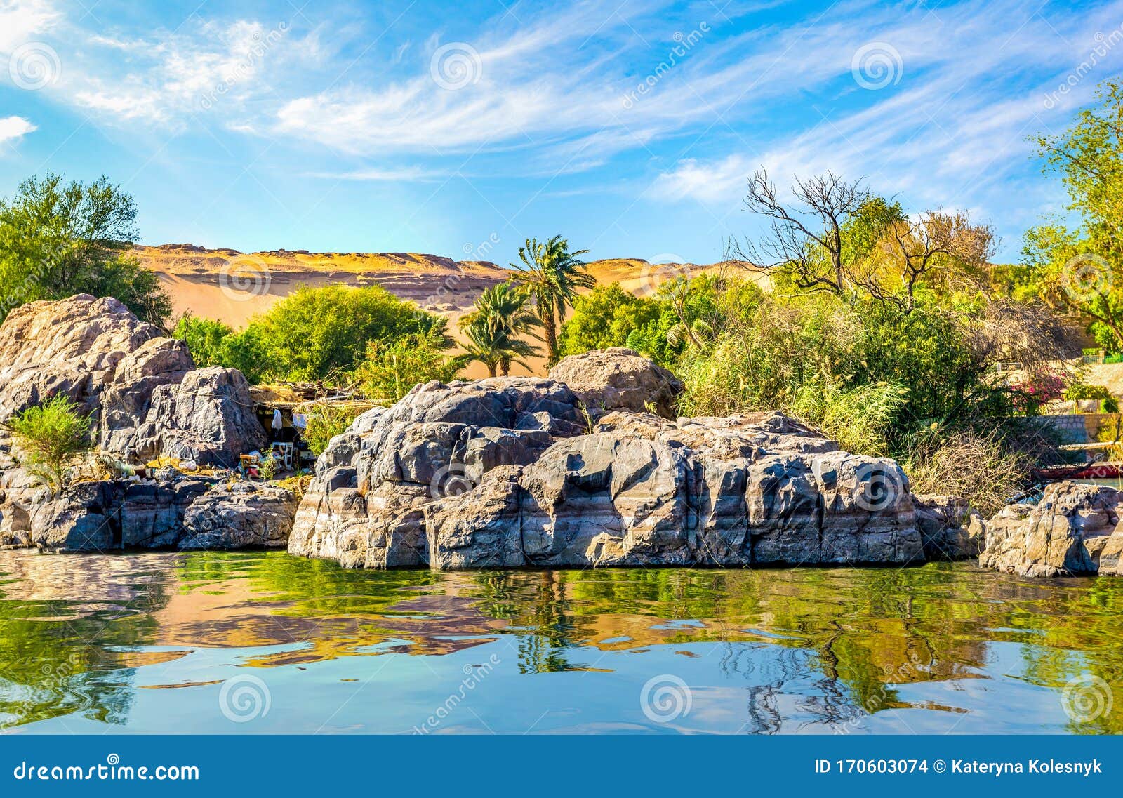 Rocks on Nile stock photo. Image of island, blue, architecture - 170603074