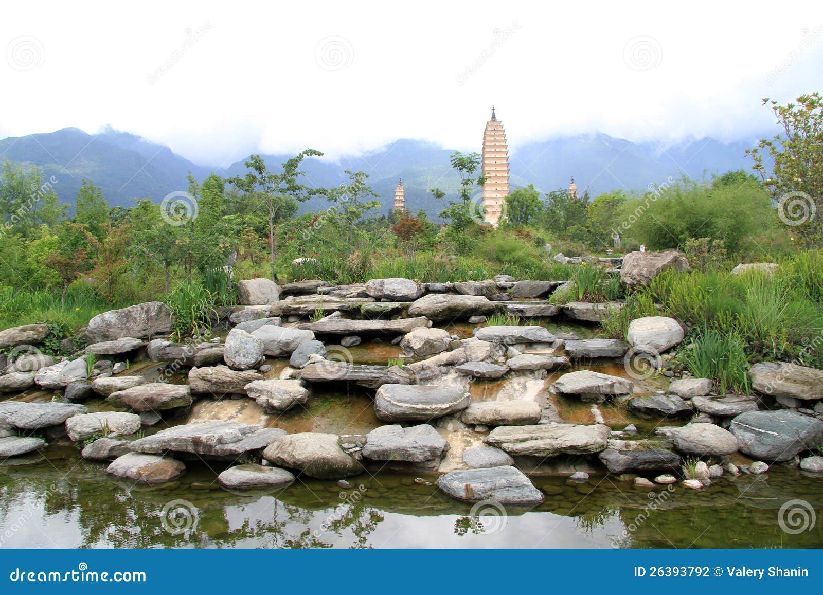 Rocks and pagodas stock photo. Image of pond, cane, religion - 26393792