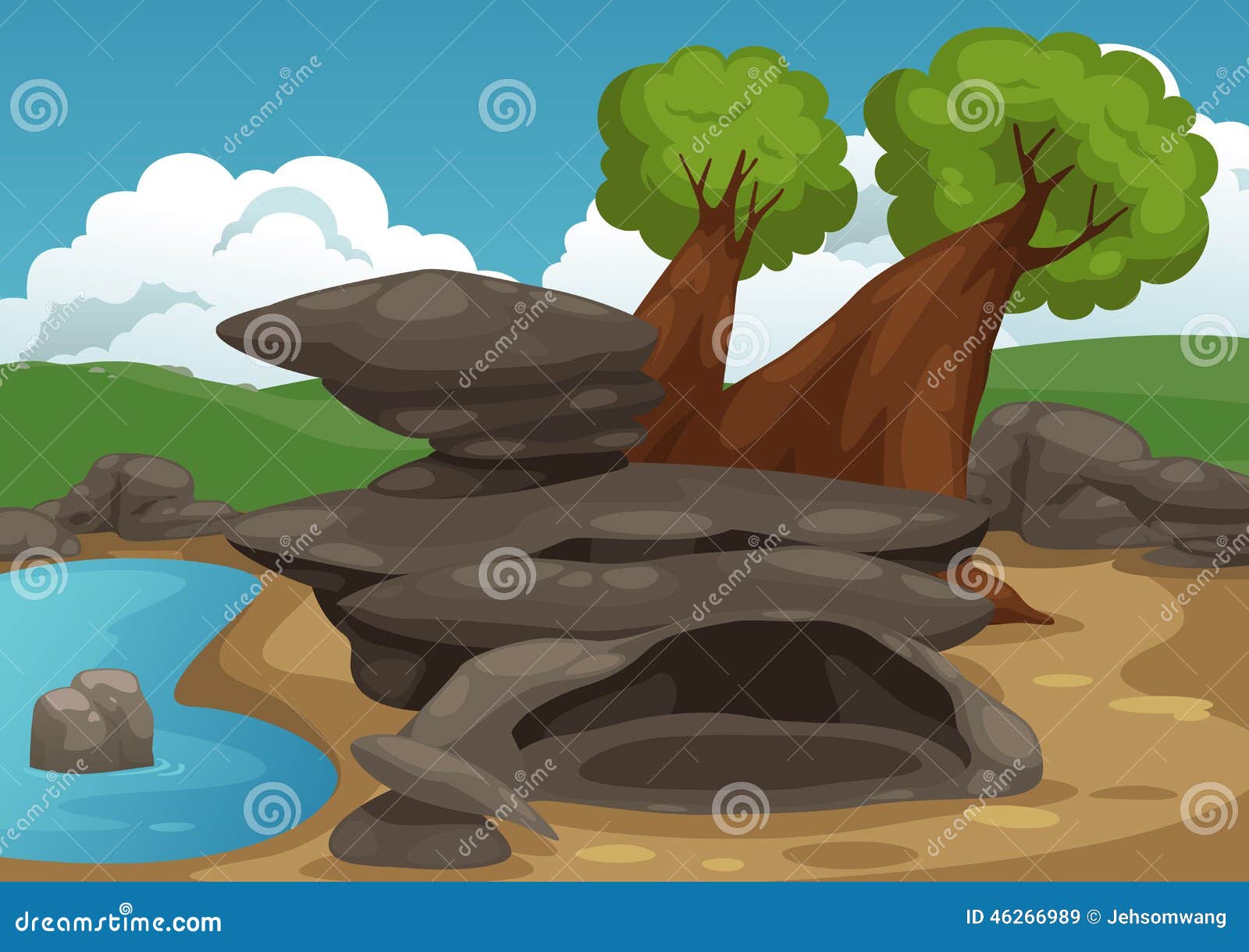 Rocks with Pond Scene Vector Stock Vector - Illustration of environment ...
