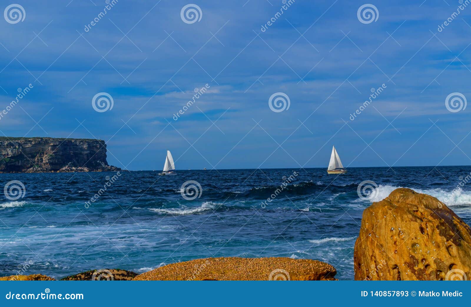 Rocks, Sailing Boats and Ocean Stock Image - Image of beauty, horizon ...