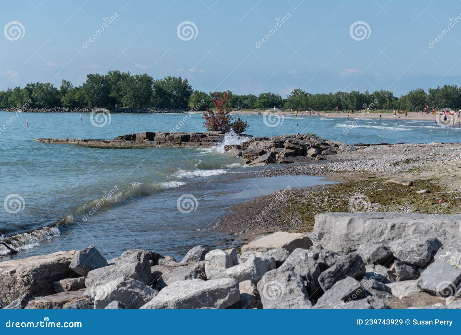 Rocks and Sandy Beach at Lake Ontario, Blue Sky Stock Image - Image of ...