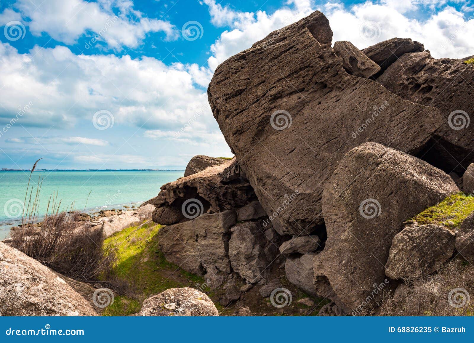 Rocks on sea coast stock image. Image of coast, green - 68826235