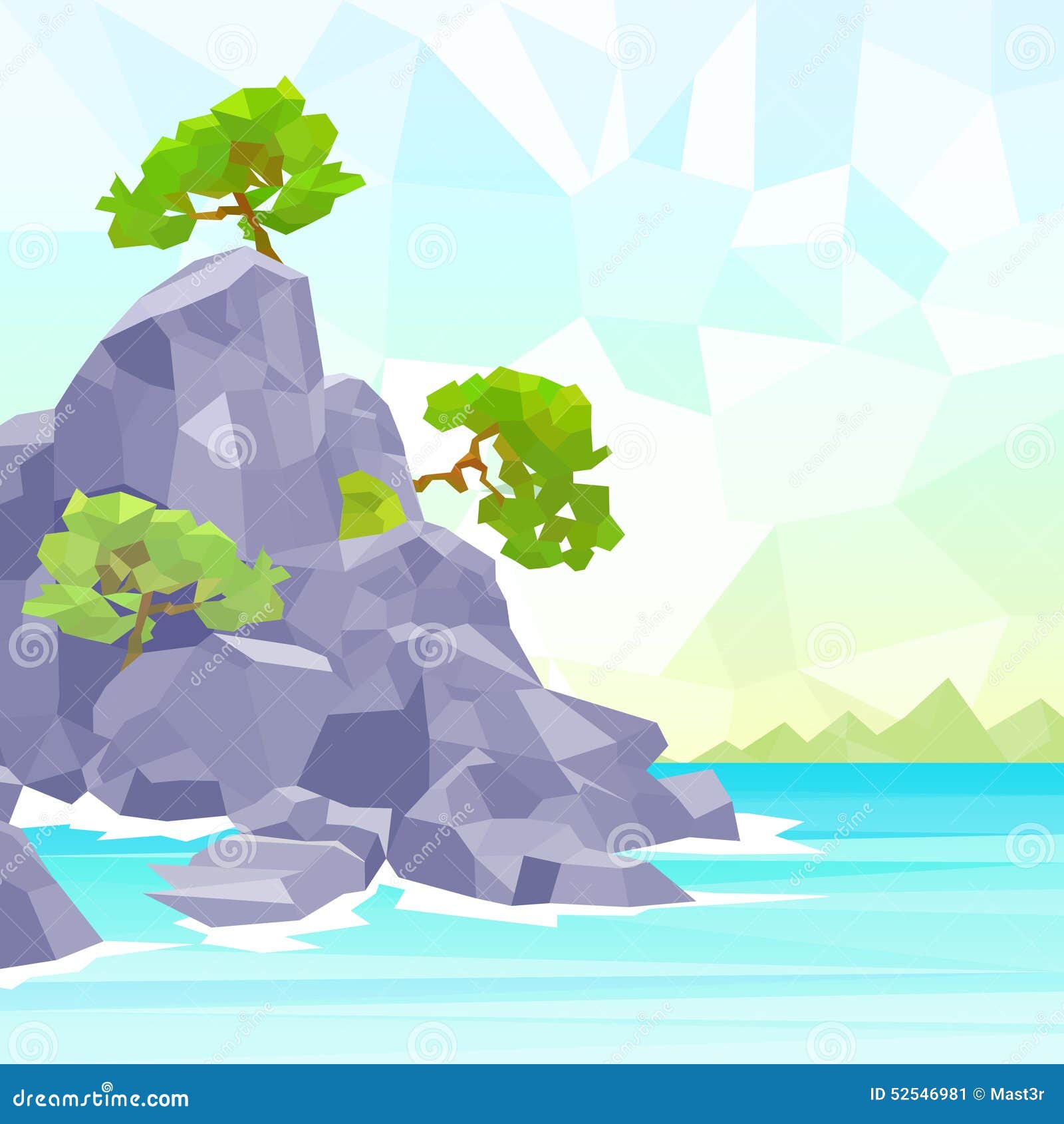Rocks Sea Shore with Tree Polygon Graphic Vector Stock Vector ...