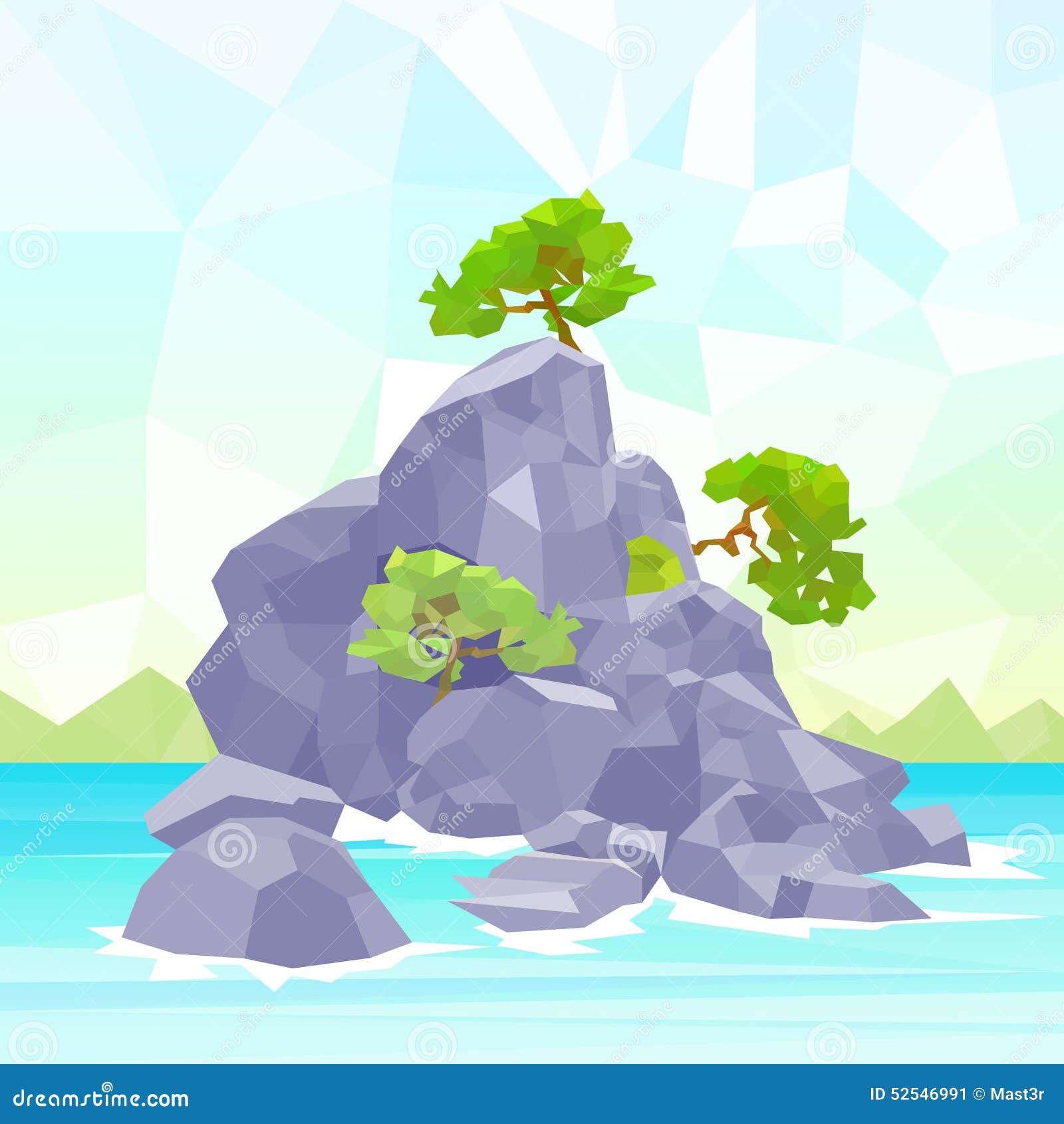 Rocks Sea Shore with Tree Polygon Graphic Stock Vector - Illustration ...